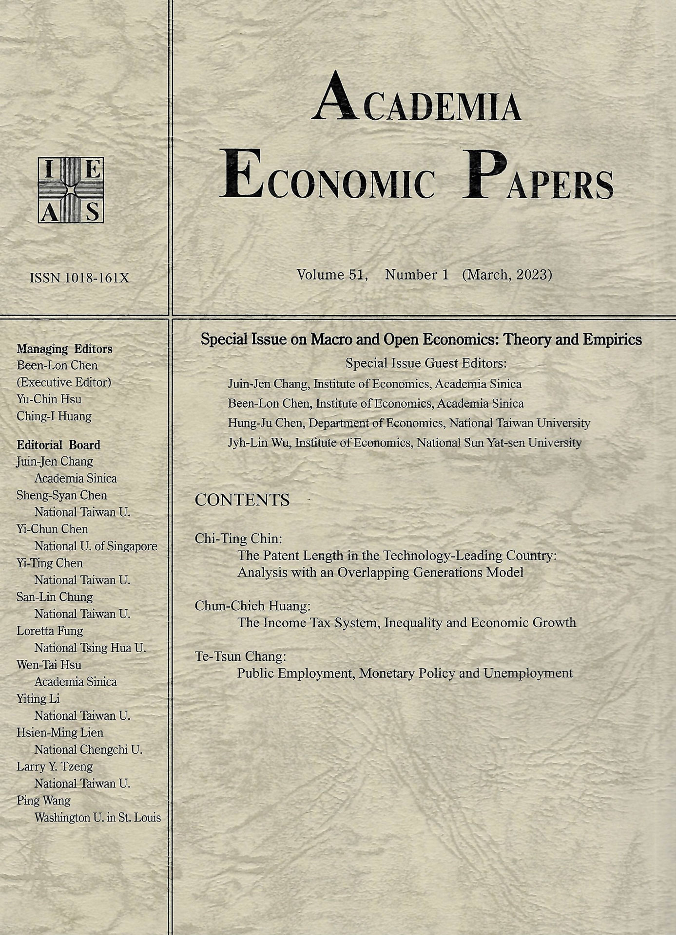 Academia Economic Papers Vol. 51, No. 1 has been published | Academia ...